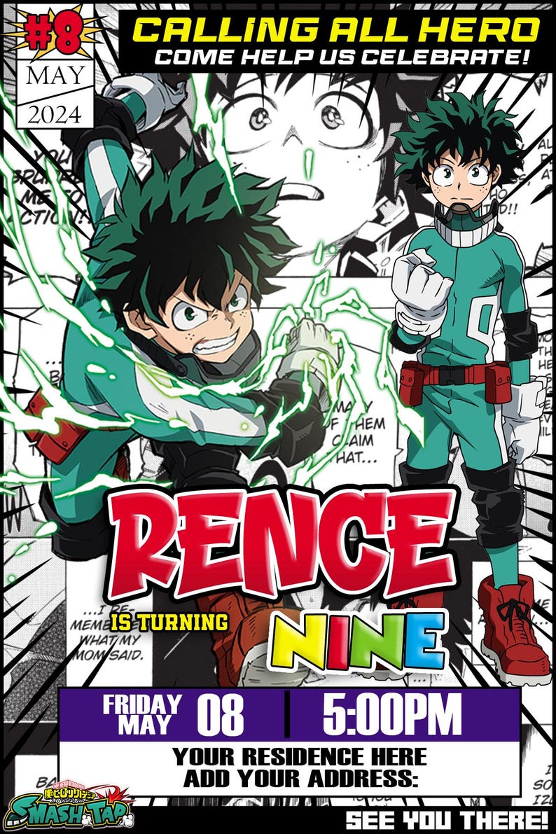 My Hero Academia Theme Birthday Invitation, Printable Hero Invitation ...