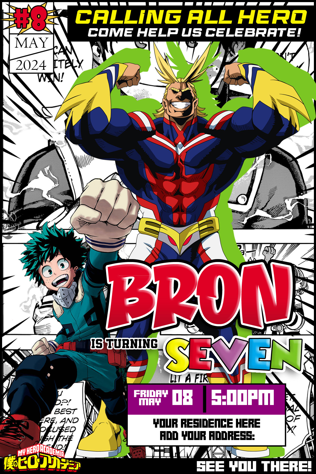 My Hero Theme Birthday Invitation, Printable Party Invitation, Manga ...