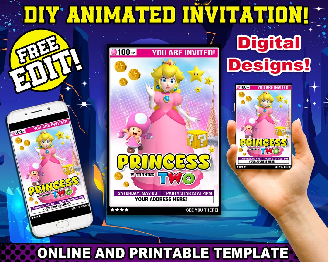 Princess Card Party Invitation, Printable Card Birthday, DIY Card Theme ...