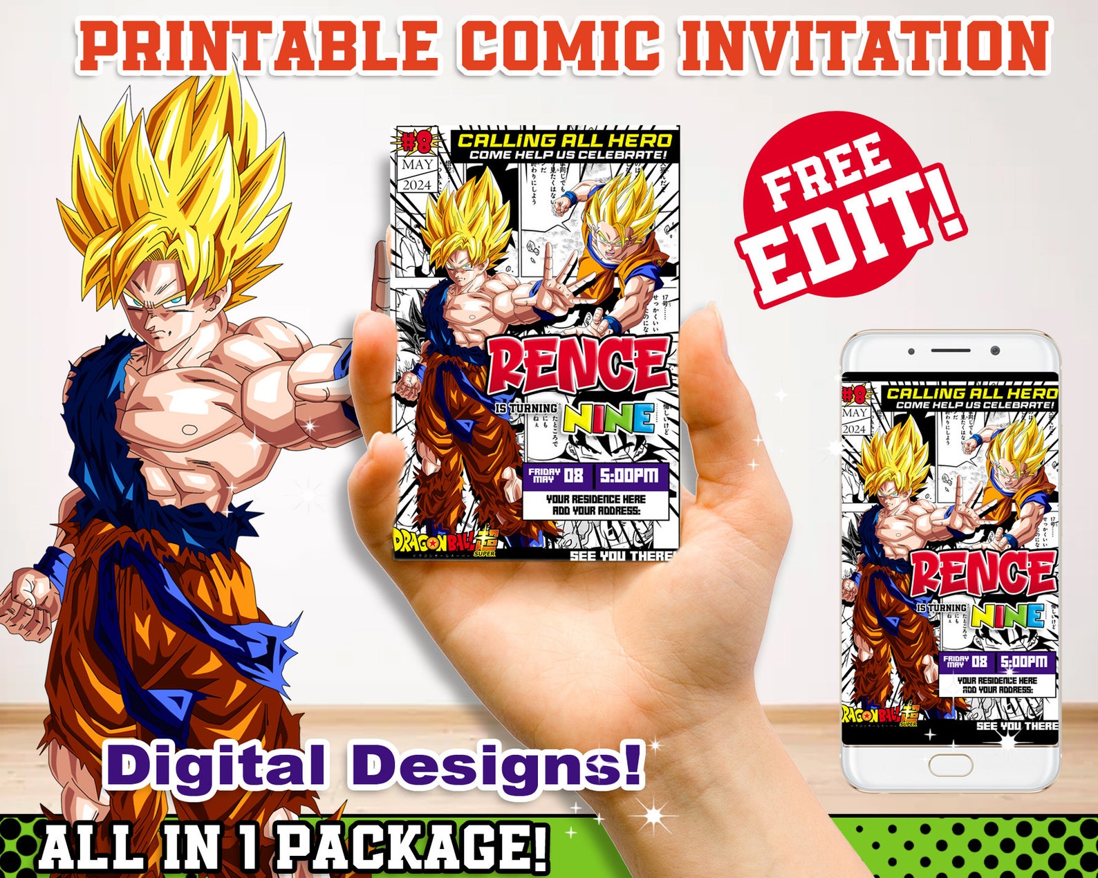 DBZ, Manga Theme Printable Anime Birthday Invitation, Birthday ...