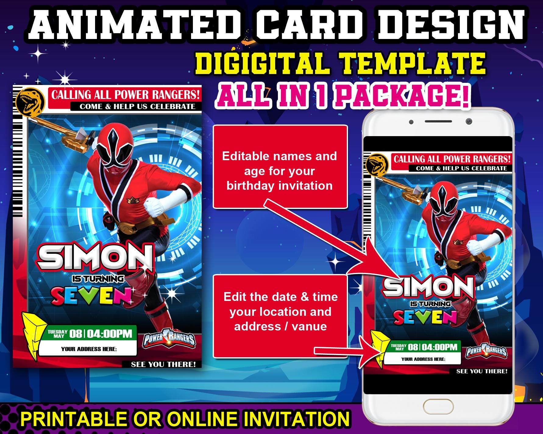 Power Ranger Invitation, Printable Power Ranger Birthday Party, Red ...