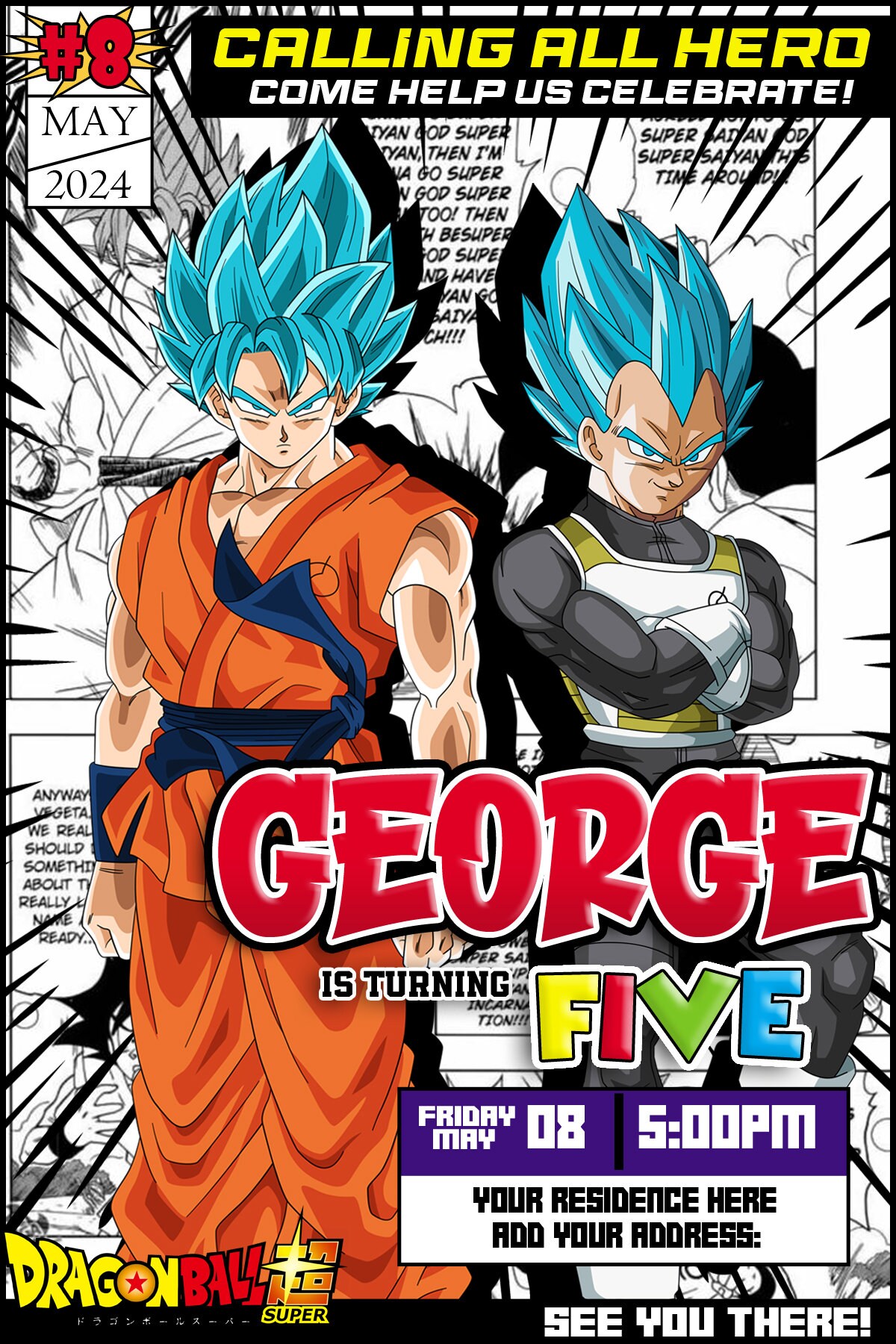 DBZ Birthday Invitation, Anime Party Theme Invitation, Manga Design ...