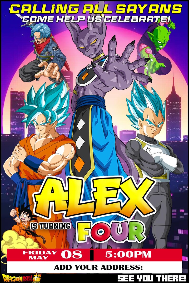 DBZ Printable Invitation, DIY Online Party Invitation, Kids Birthday ...