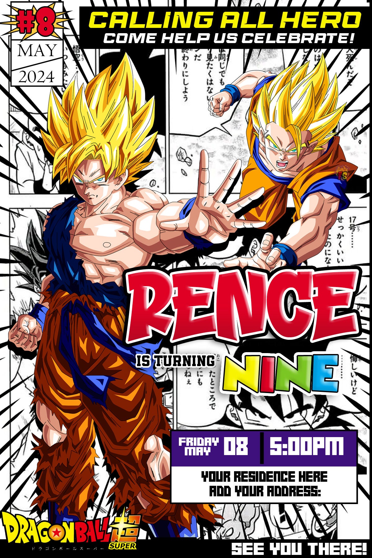DBZ, Manga Theme Printable Anime Birthday Invitation, Birthday ...