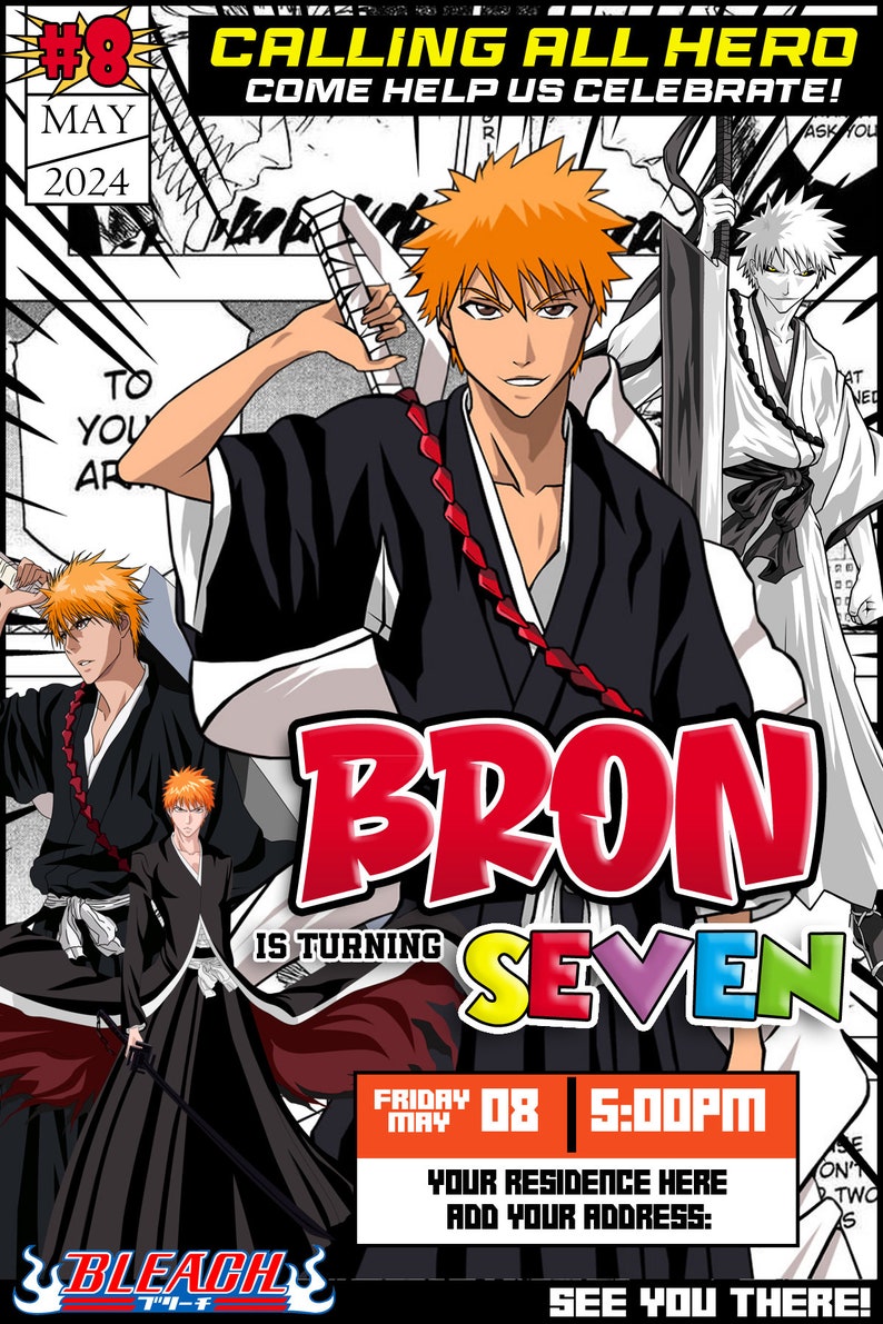 Anime Birthday Invitation, Anime Party, Manga Theme Party, Printable ...