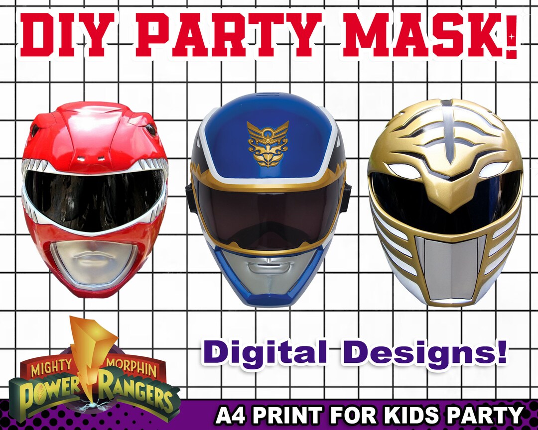 Kids Party Mask Power Ranger, Birthday Party Printable, DIY Mask for ...