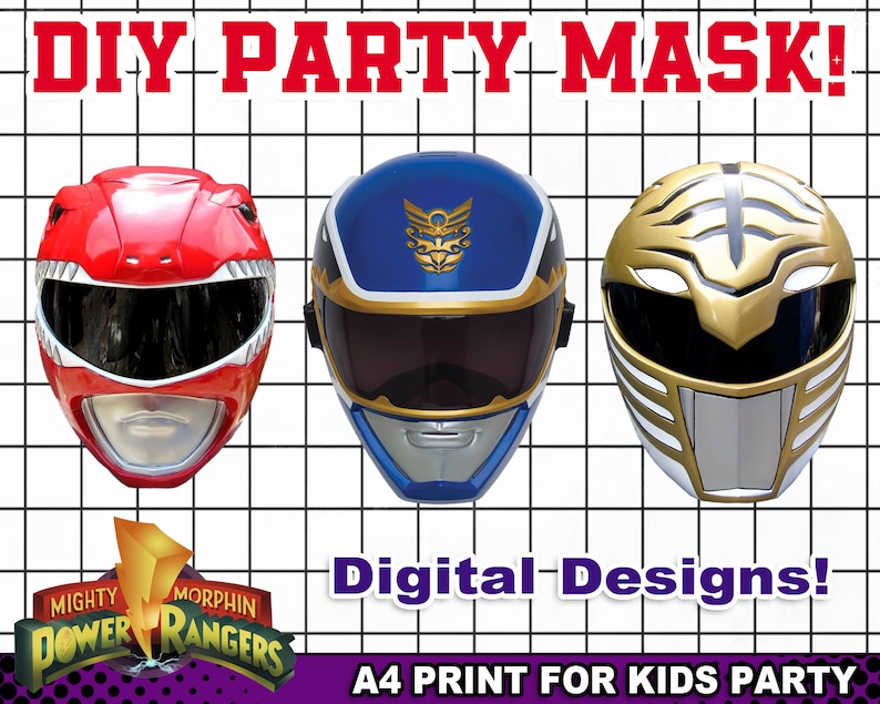 Kids Party Mask Power Ranger, Birthday Party Printable, DIY Mask for ...