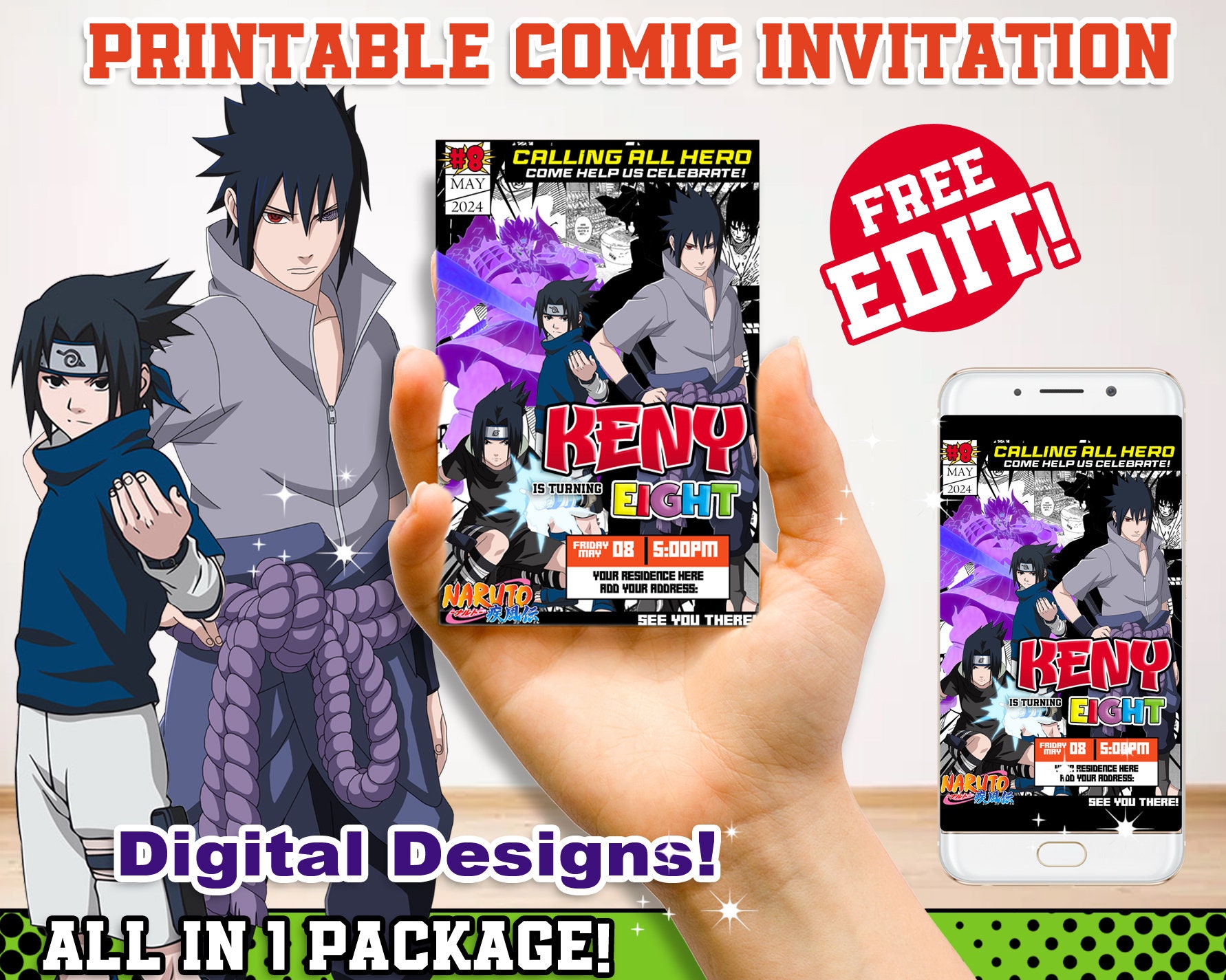 Printable Anime Design Invitation, DIY Manga Theme Birthday, Manga ...
