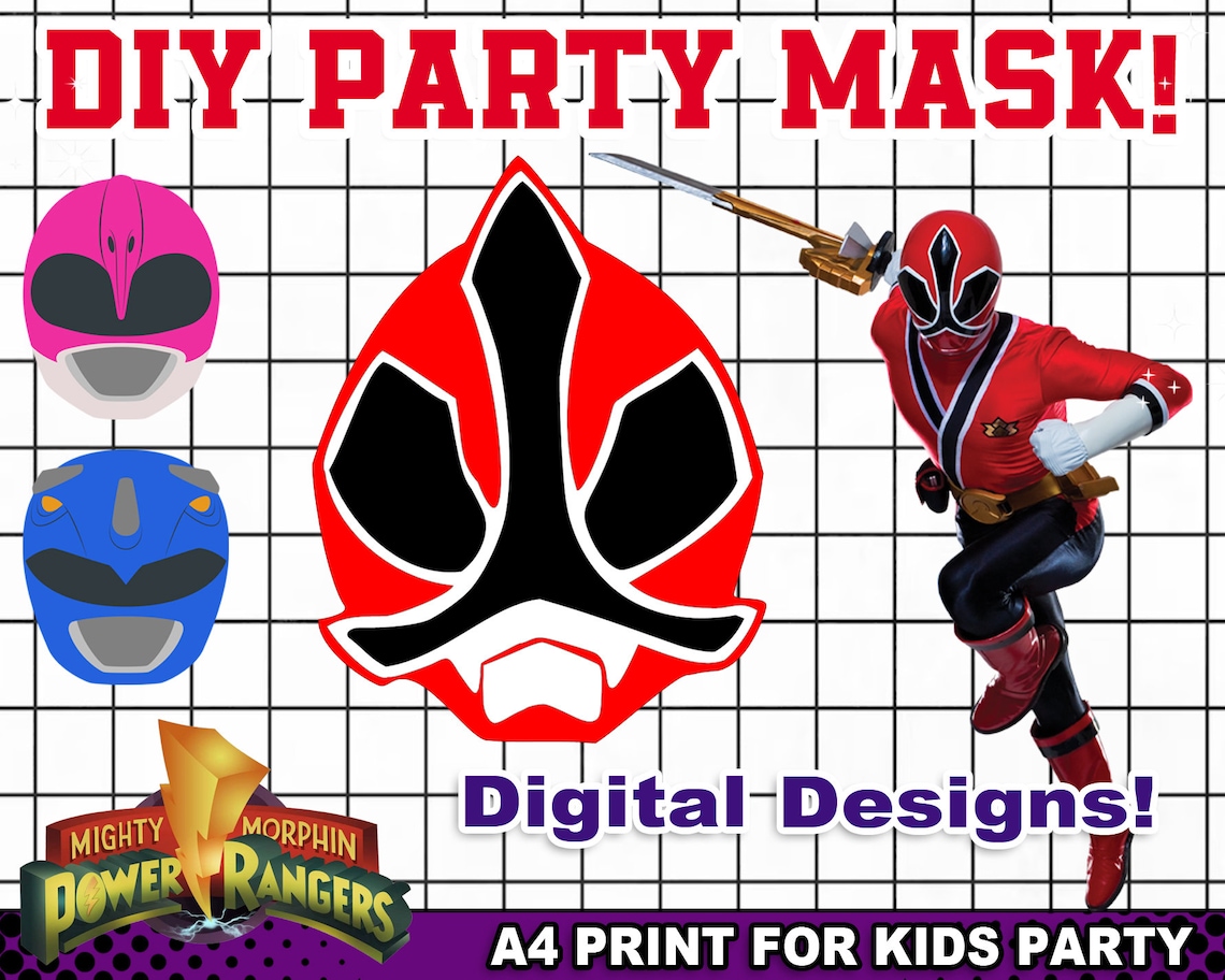 Kids Party Mask Power Ranger, Birthday Party Printable, DIY Mask for ...