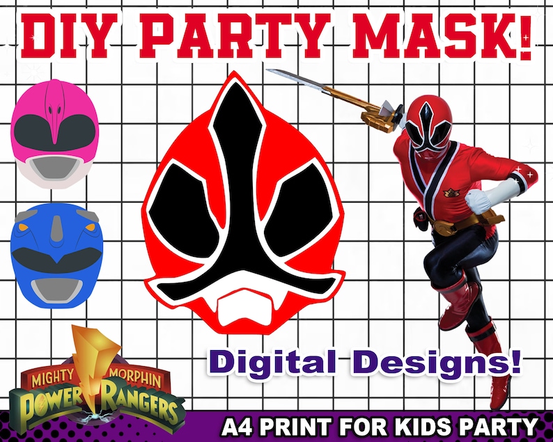 Kids Party Mask Power Ranger, Birthday Party Printable, DIY Mask for ...