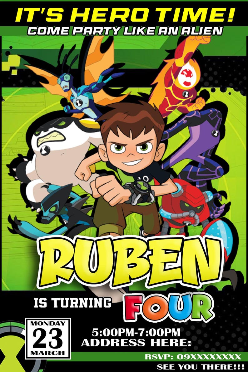 Ben10 Birthday Party, Alien Invitation Card, Toddler 1st Birthday Flyer ...