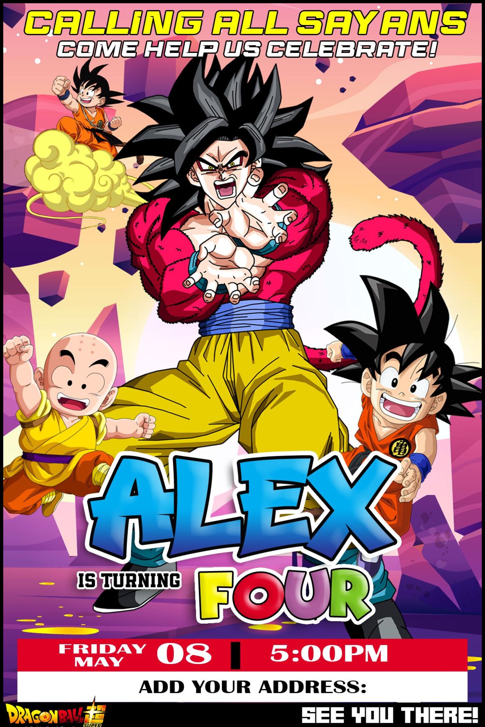 DBZ Printable Invitation, DIY Online Party Invitation, Kids Birthday ...