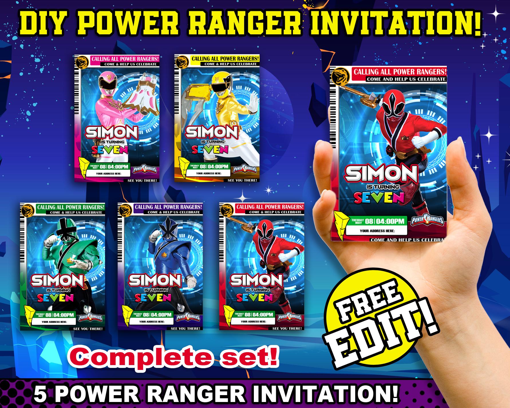 Kids Power Ranger Birthday Invitation, Complete Set DIY Power Ranger ...