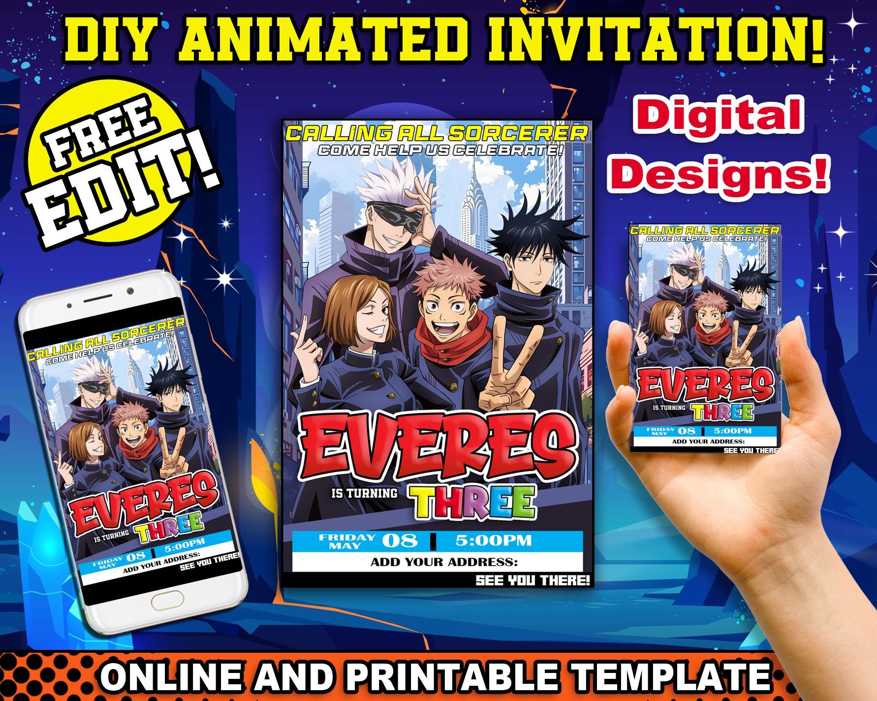 Sorcerer Theme Invitation, Anime Birthday Party, Pool Party Invitation ...