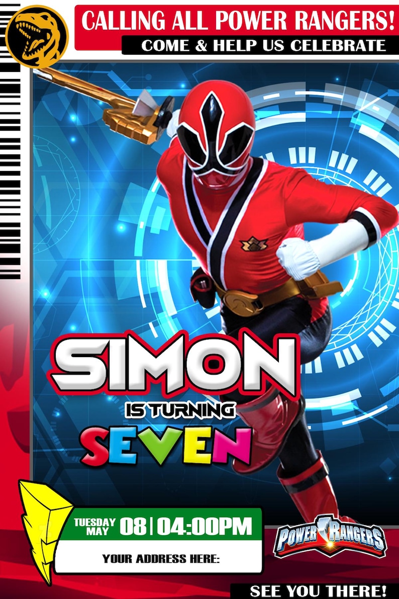 Power Ranger Invitation, Printable Power Ranger Birthday Party, Red ...