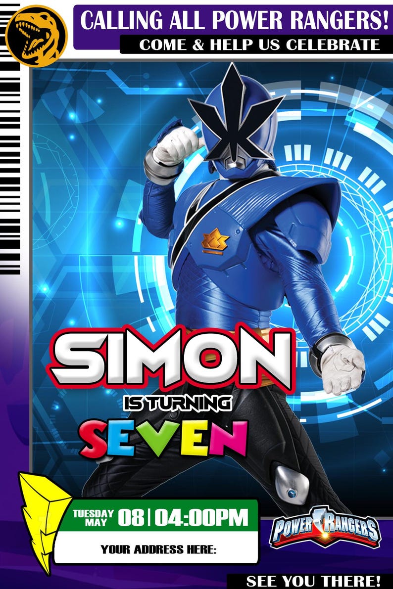 Kids Power Ranger Birthday Invitation, Complete Set DIY Power Ranger ...