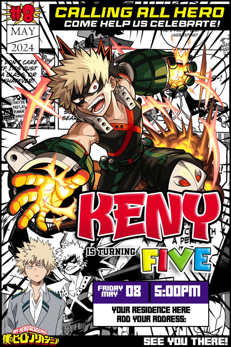 My Hero Academia Anime Theme Invitation, Printable Manga Theme ...