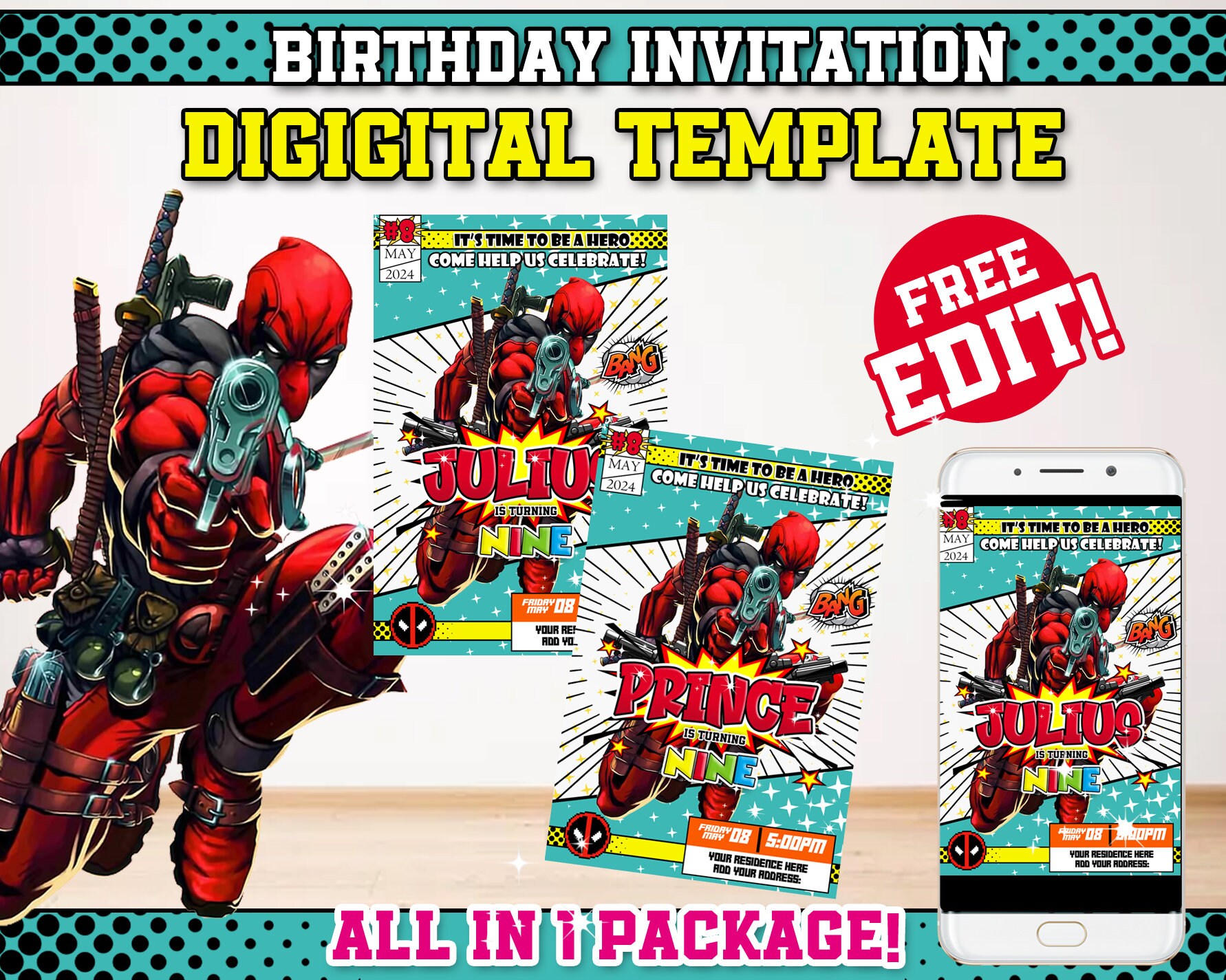 Printable Comic Hero Theme Party Birthday Invitation Digital Design ...