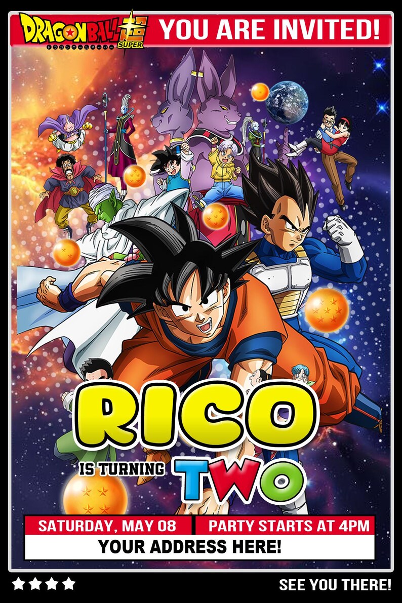 DBZ Birthday Invitation, Anime Party Theme Invitation, Manga Design ...