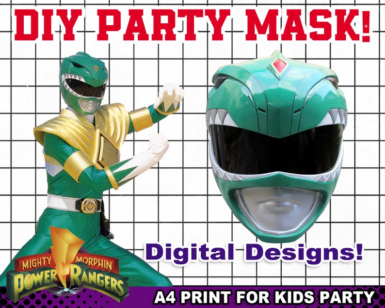 Kids Party Mask Power Ranger, Birthday Party Printable, DIY Mask for ...