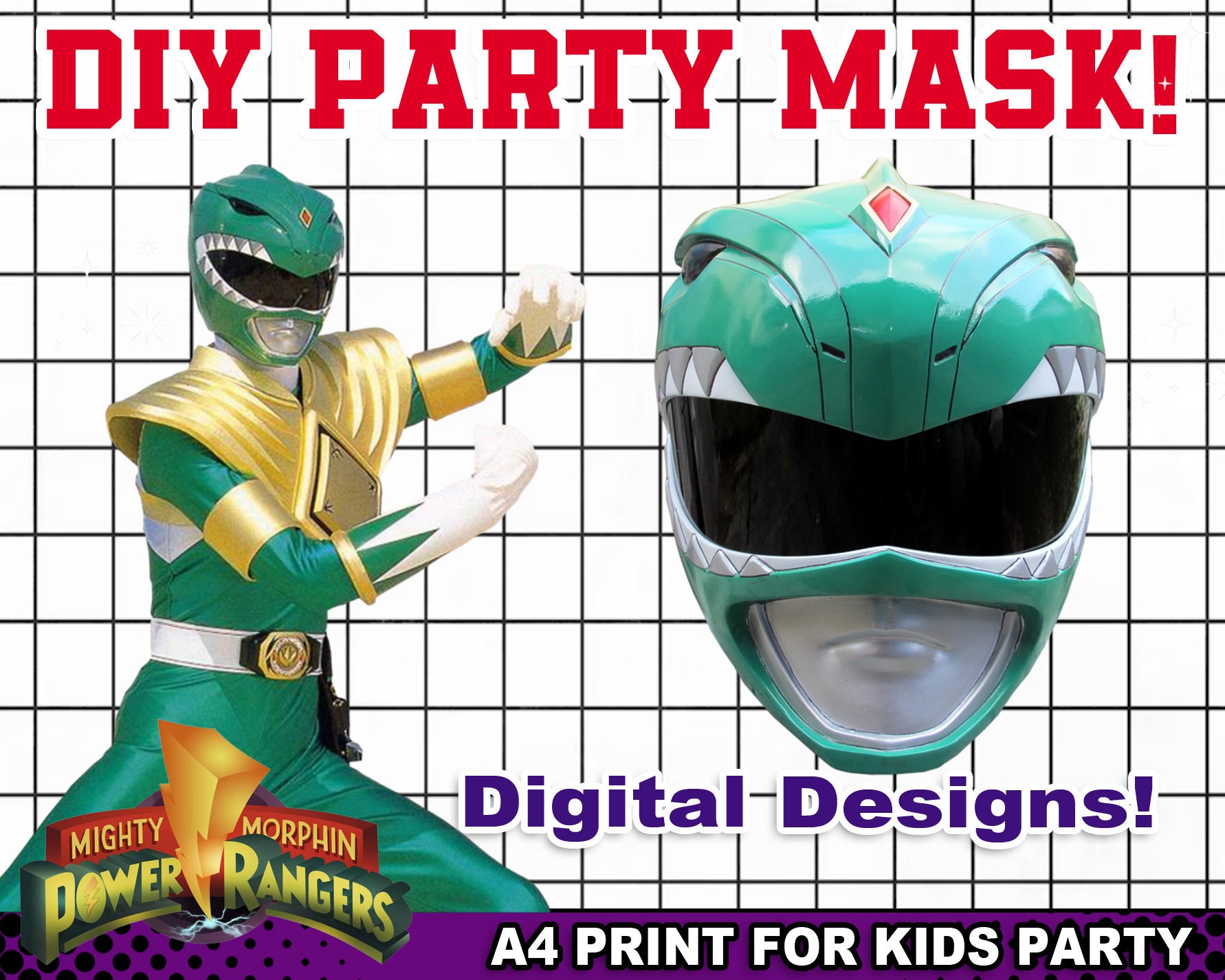 Kids Party Mask Power Ranger, Birthday Party Printable, DIY Mask for ...