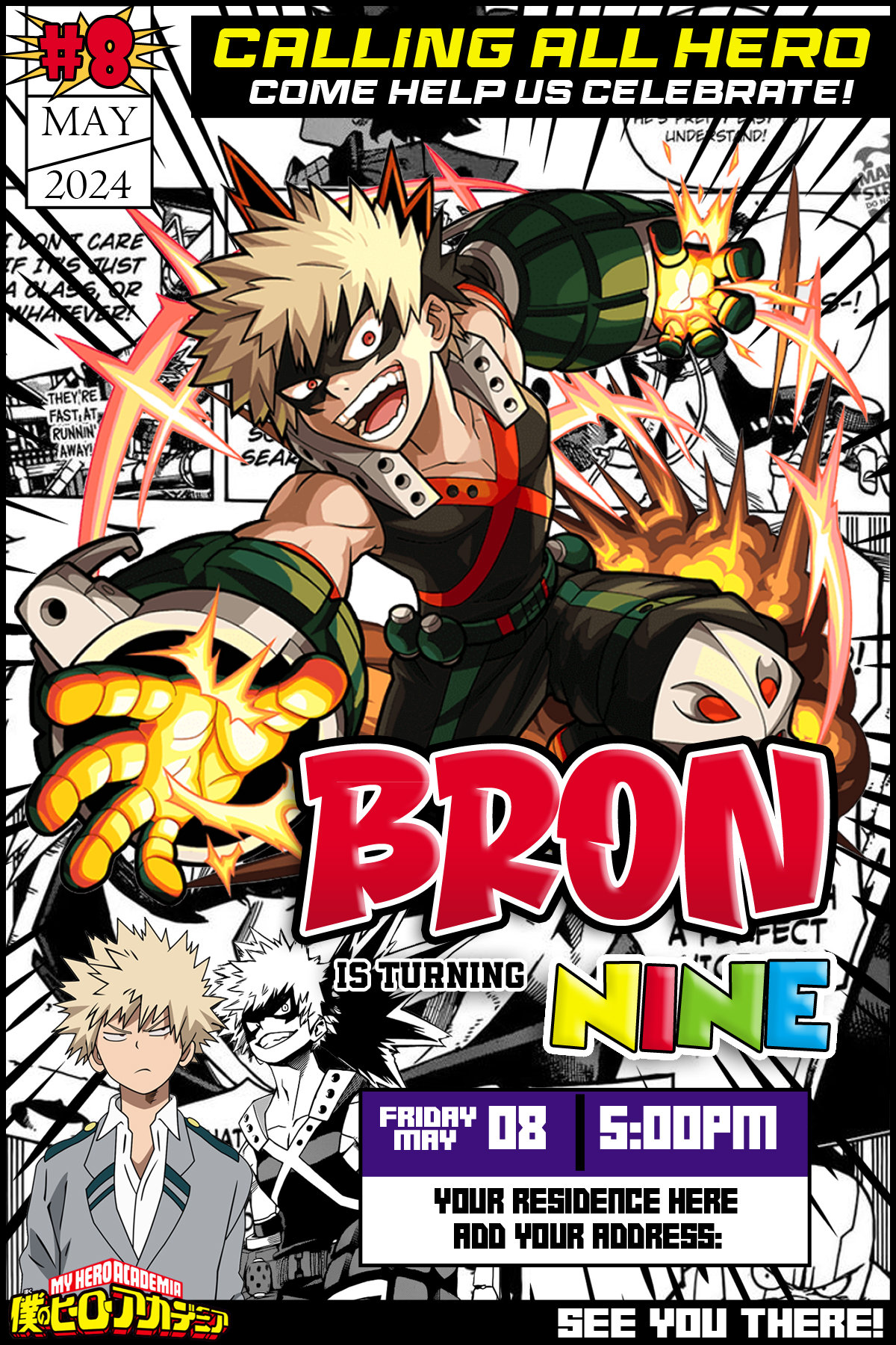 My Hero Academia Anime Theme Invitation, Printable Manga Theme ...