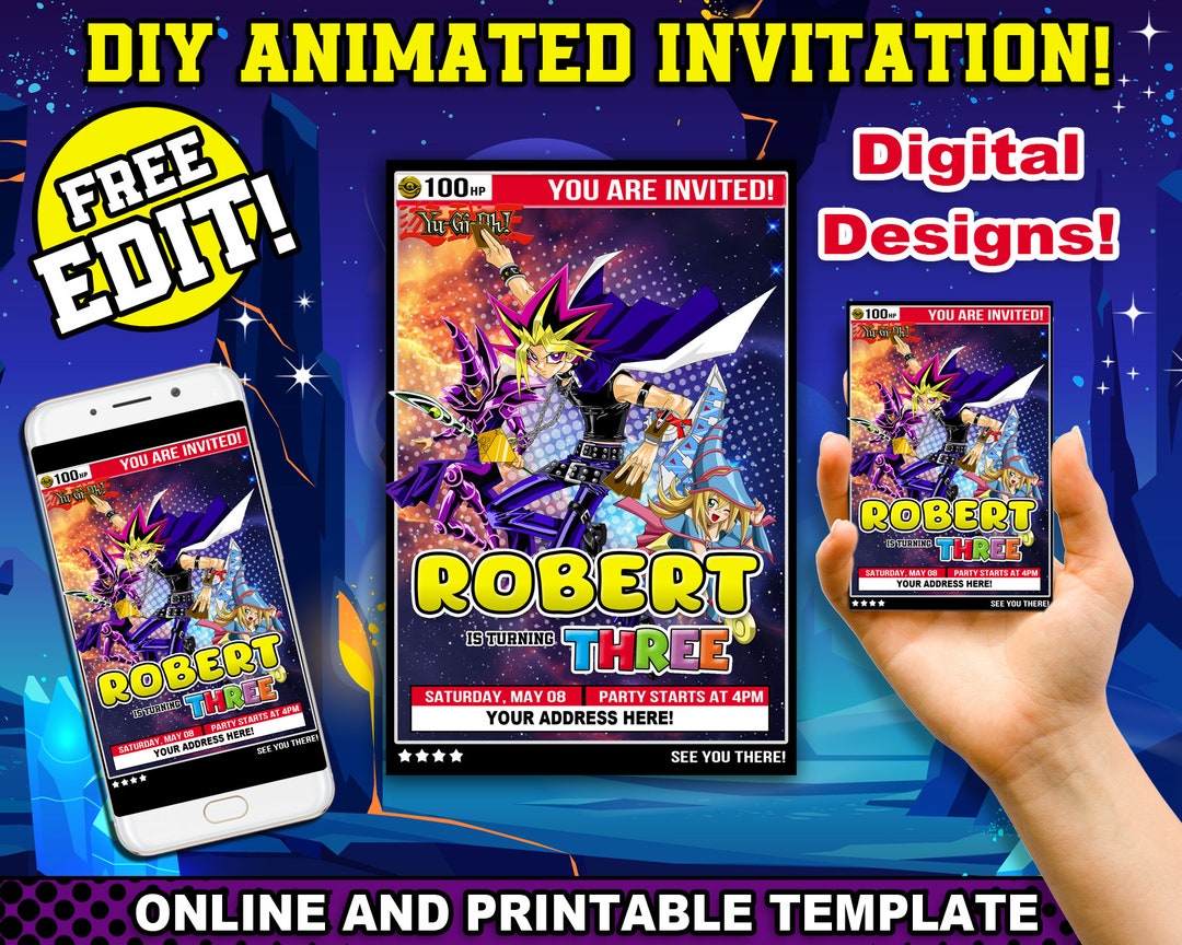 Printable Gaming Card Invitation, Anime Theme Party, DIY Playing Card ...