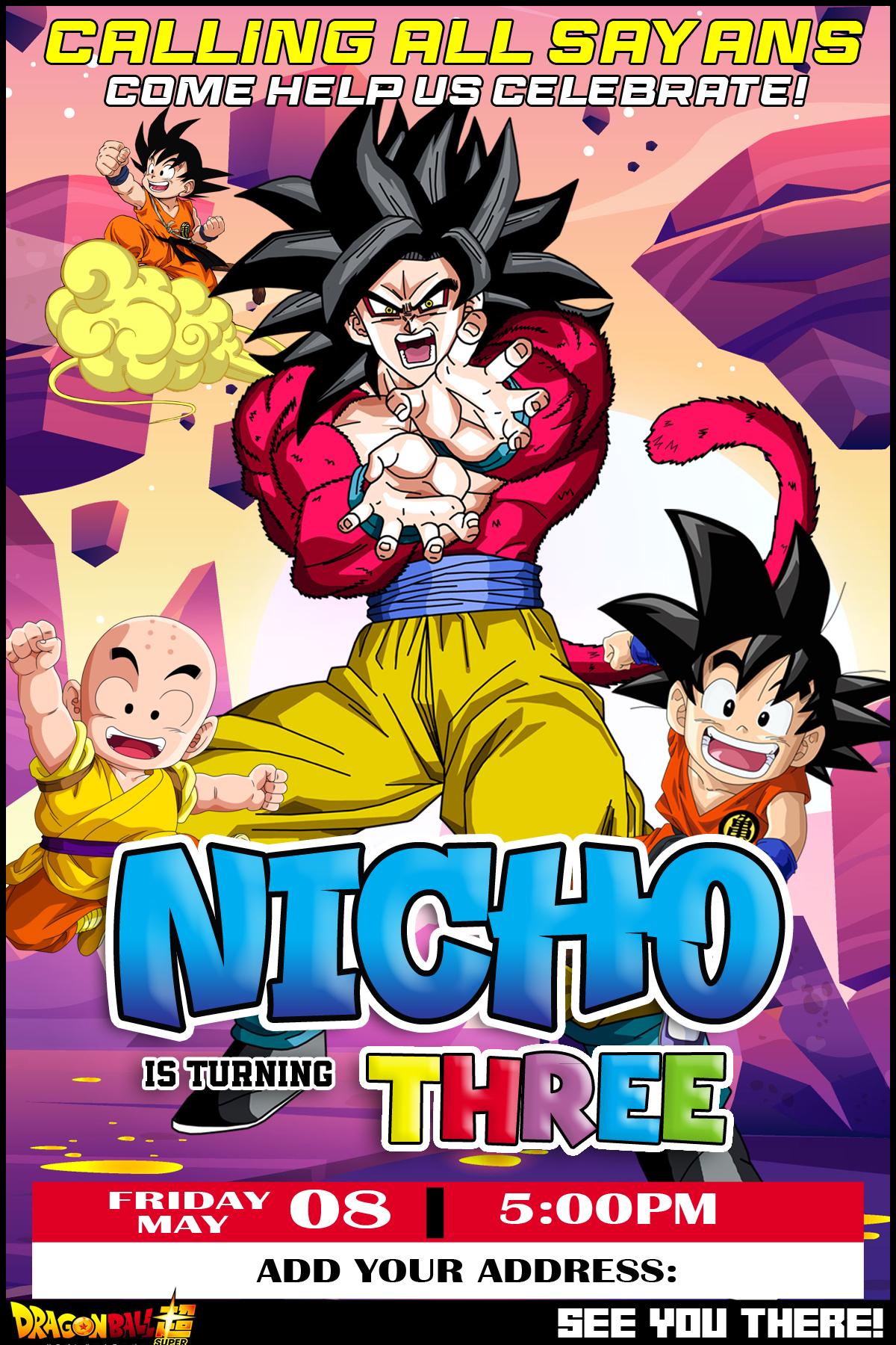 DBZ Printable Invitation, DIY Online Party Invitation, Kids Birthday ...