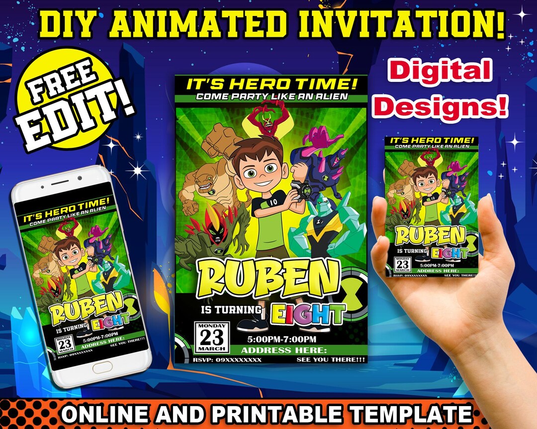 Ben10 Birthday Party, Alien Invitation Card, Toddler 1st Birthday Flyer ...