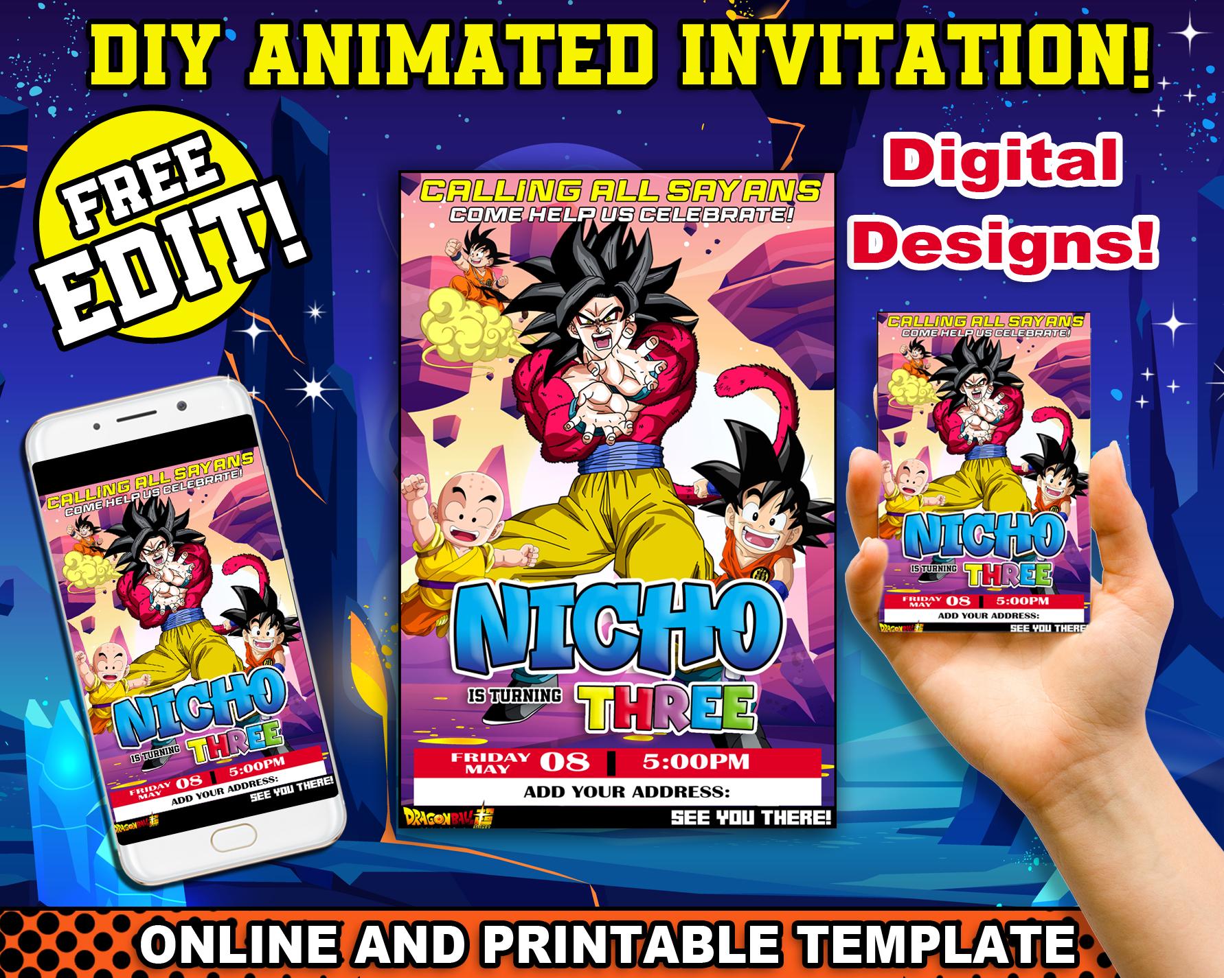 DBZ Printable Invitation, DIY Online Party Invitation, Kids Birthday ...