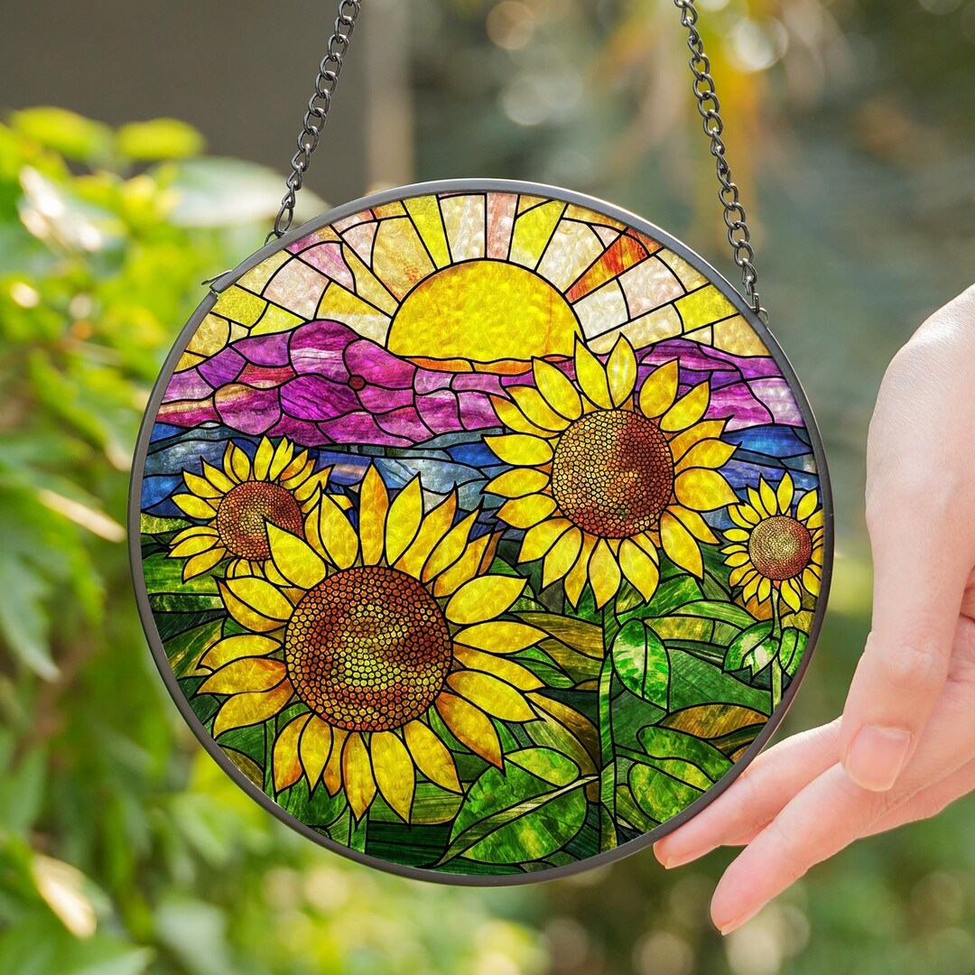 Sunflower Glass Suncatcher Floral Pendant Window Wall, Sunflower Glass ...