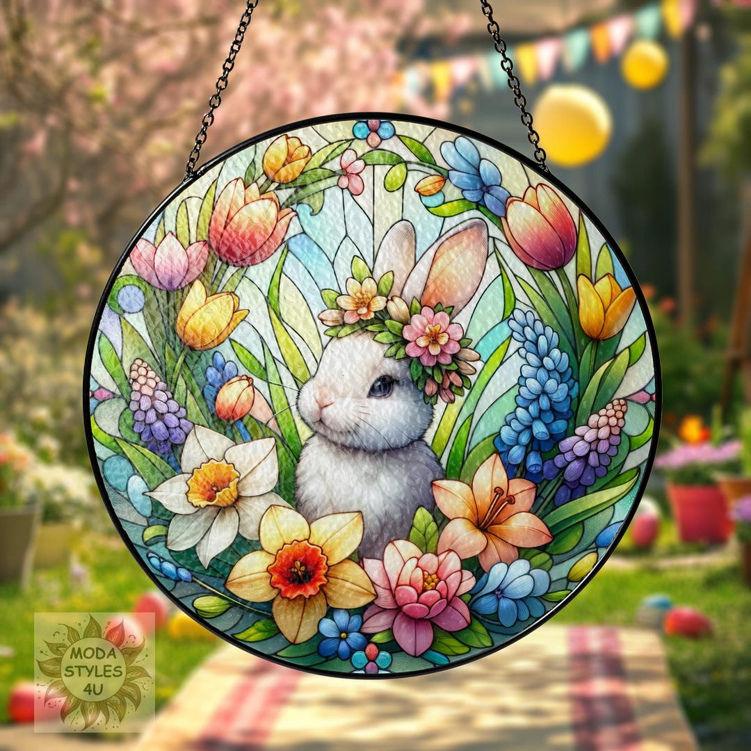 Easter Bunny Easter Glass Suncatcher, Rabbit Suncatcher, Rabbit Lovers ...