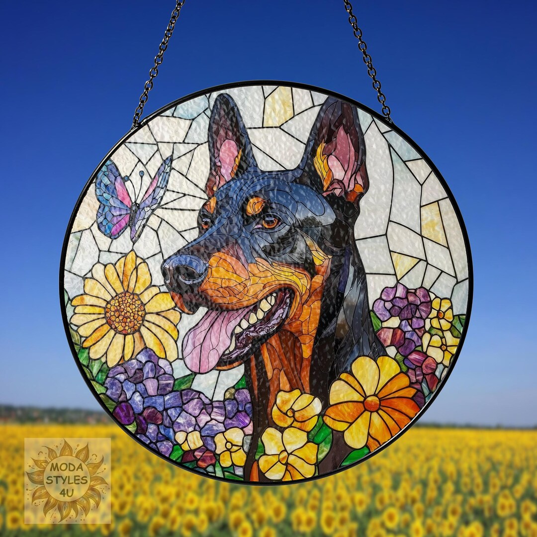 Doberman Dog Memorial Suncatcher, Dog Memorial Ornament, Custom Dog ...