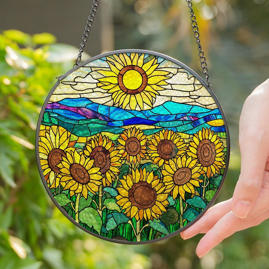 Sunflower Glass Suncatcher Floral Pendant Window Wall, Sunflower Glass ...