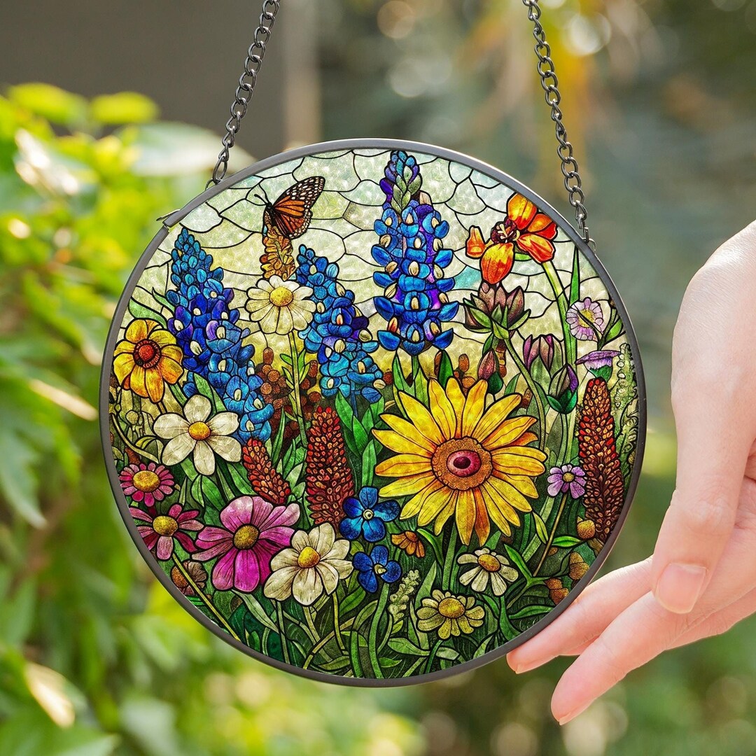 Wildflowers Stained Glass Style Window Hangings, Meadow Flowers Window ...