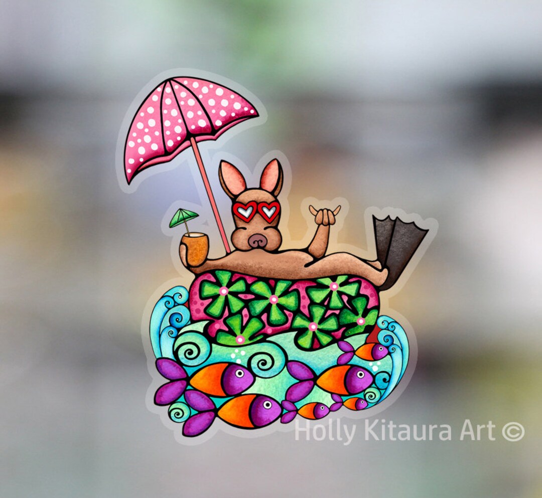 Beach Dog Vinyl Decal: Tropical Chihuahua Art - Waterproof Sticker - Etsy
