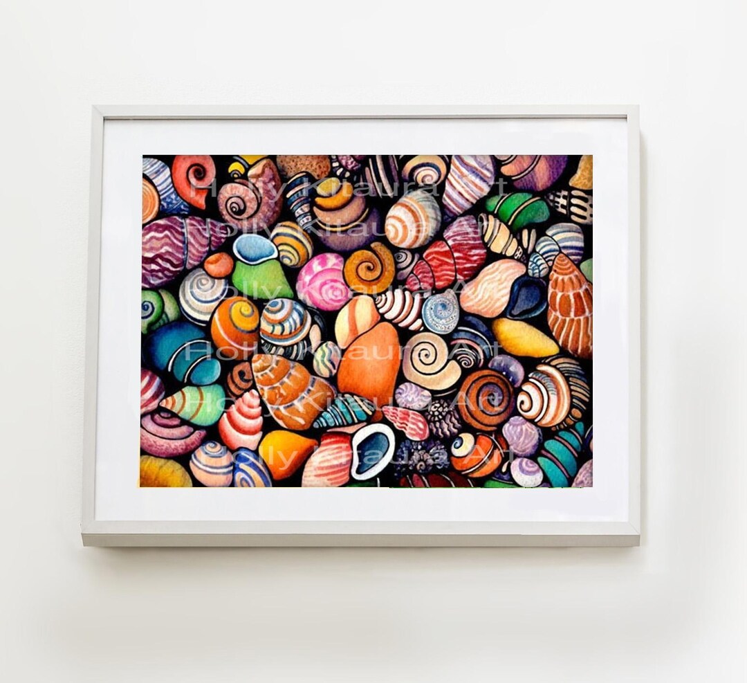 Beach Shells Seashell Ocean Decor Artwork Painting Print Painted Sea ...
