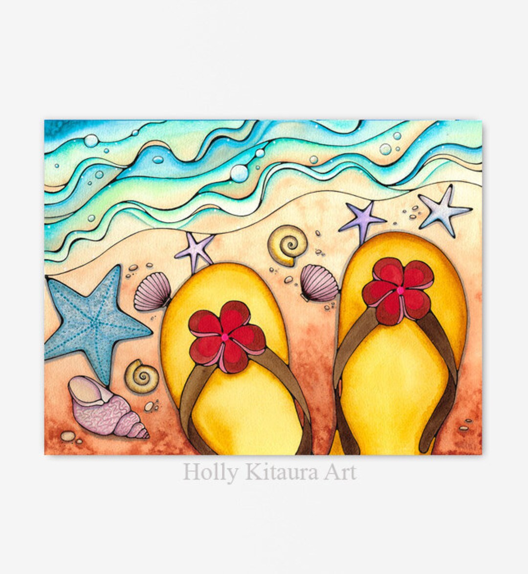 Beach Shells, Seashells, Flip Flops, Ocean Decor Sea Shells Art Wall ...
