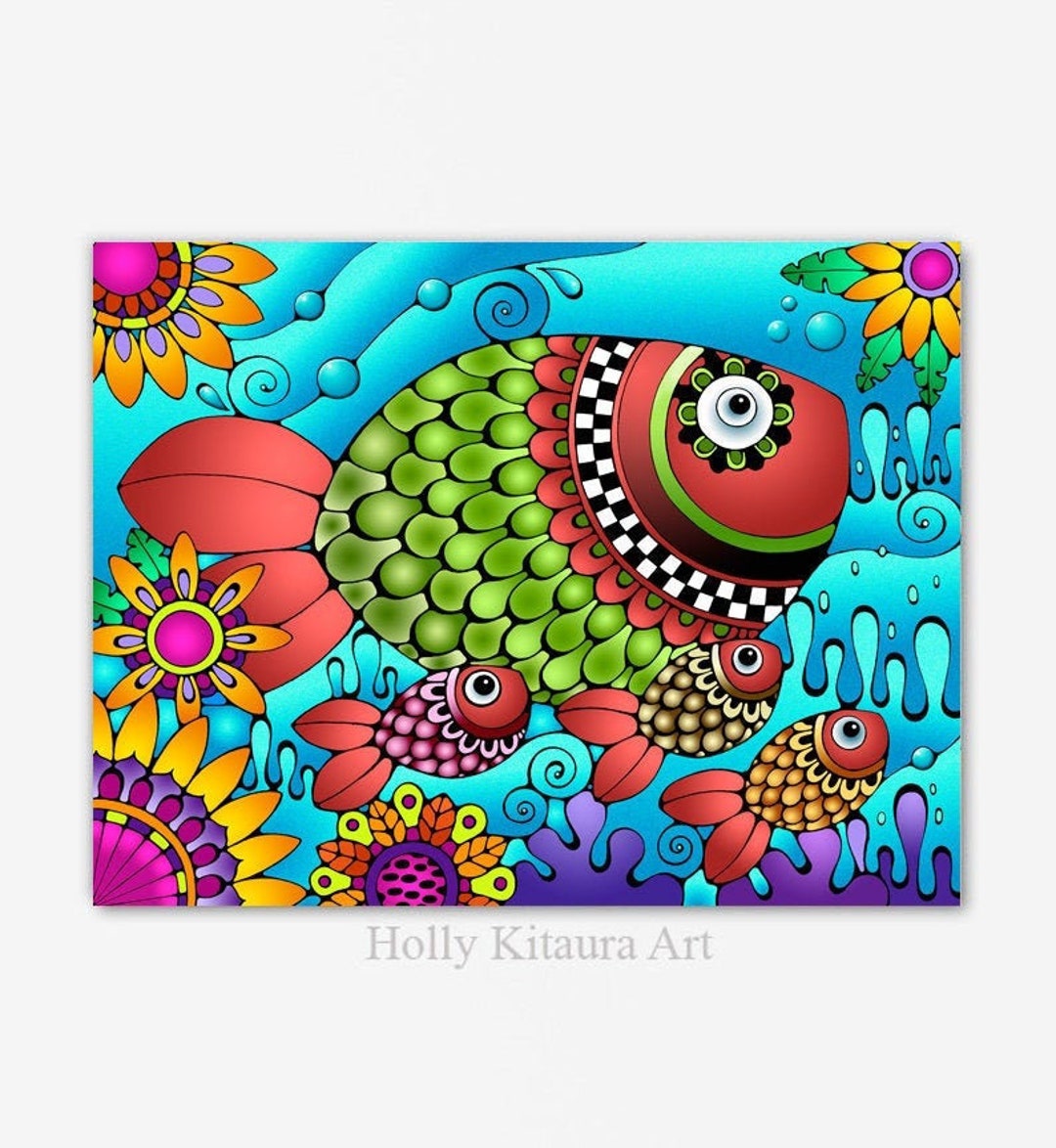 Colorful Whimsical Fish Print Painting Hawaii Hawaiian Tropical Ocean ...