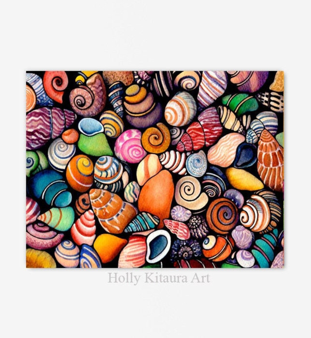 Beach Shells Seashell Ocean Decor Artwork Painting Print Painted Sea ...