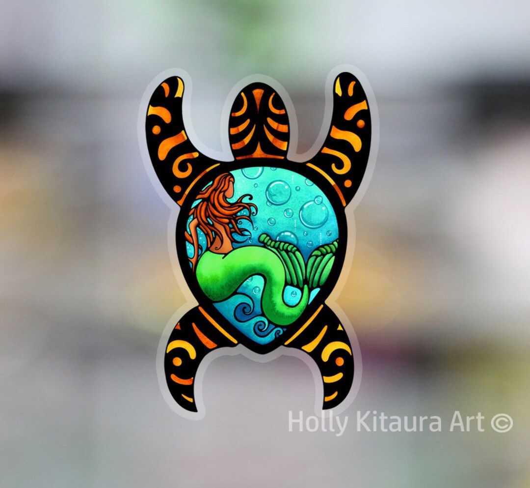 Mermaid Sea Turtle Hawaiian Tribal Honu Vinyl Decal Sticker Hawaii ...