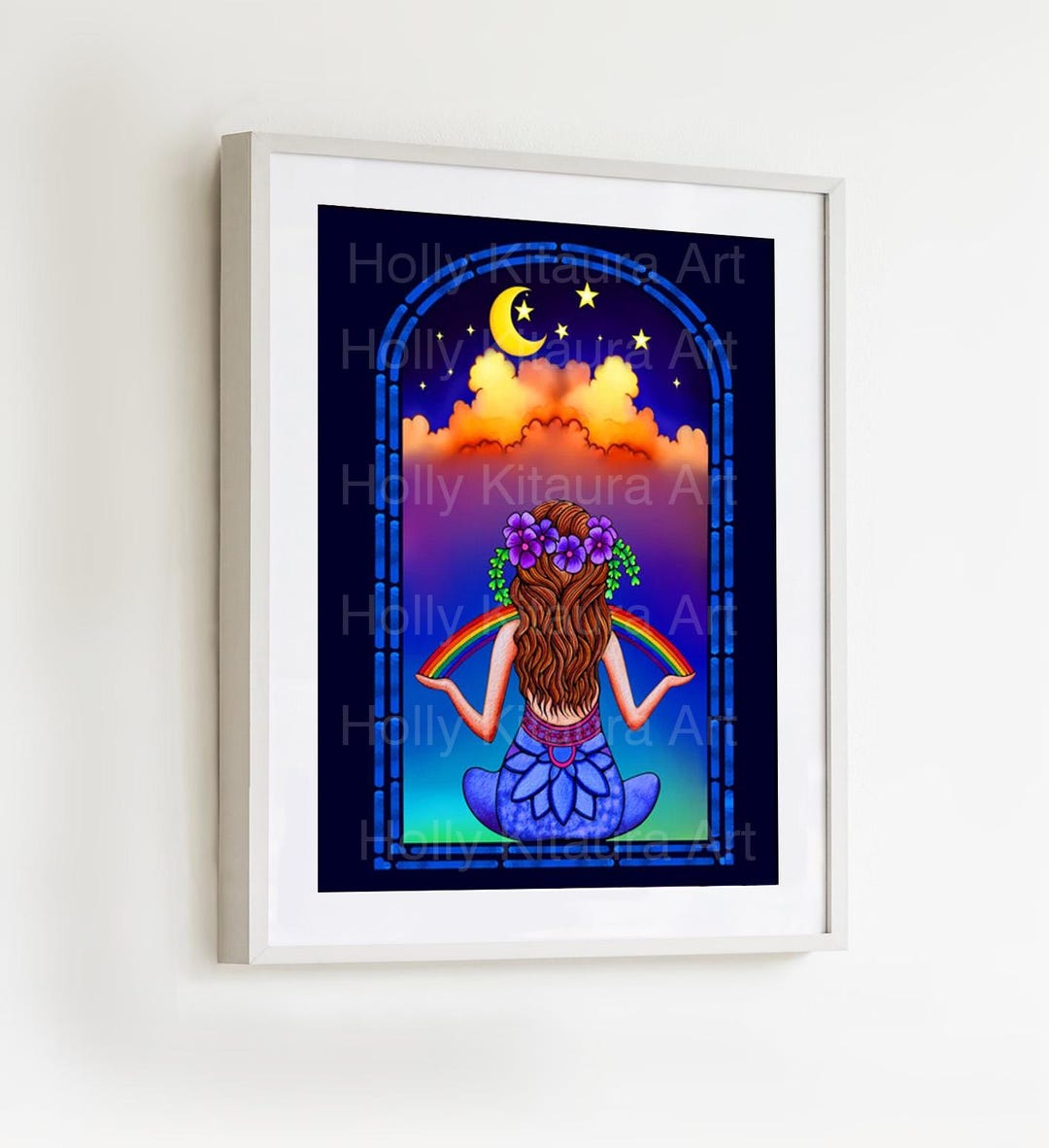 Midnight Window Crescent Moon Meditation - Colorful Print Metaphysical ...