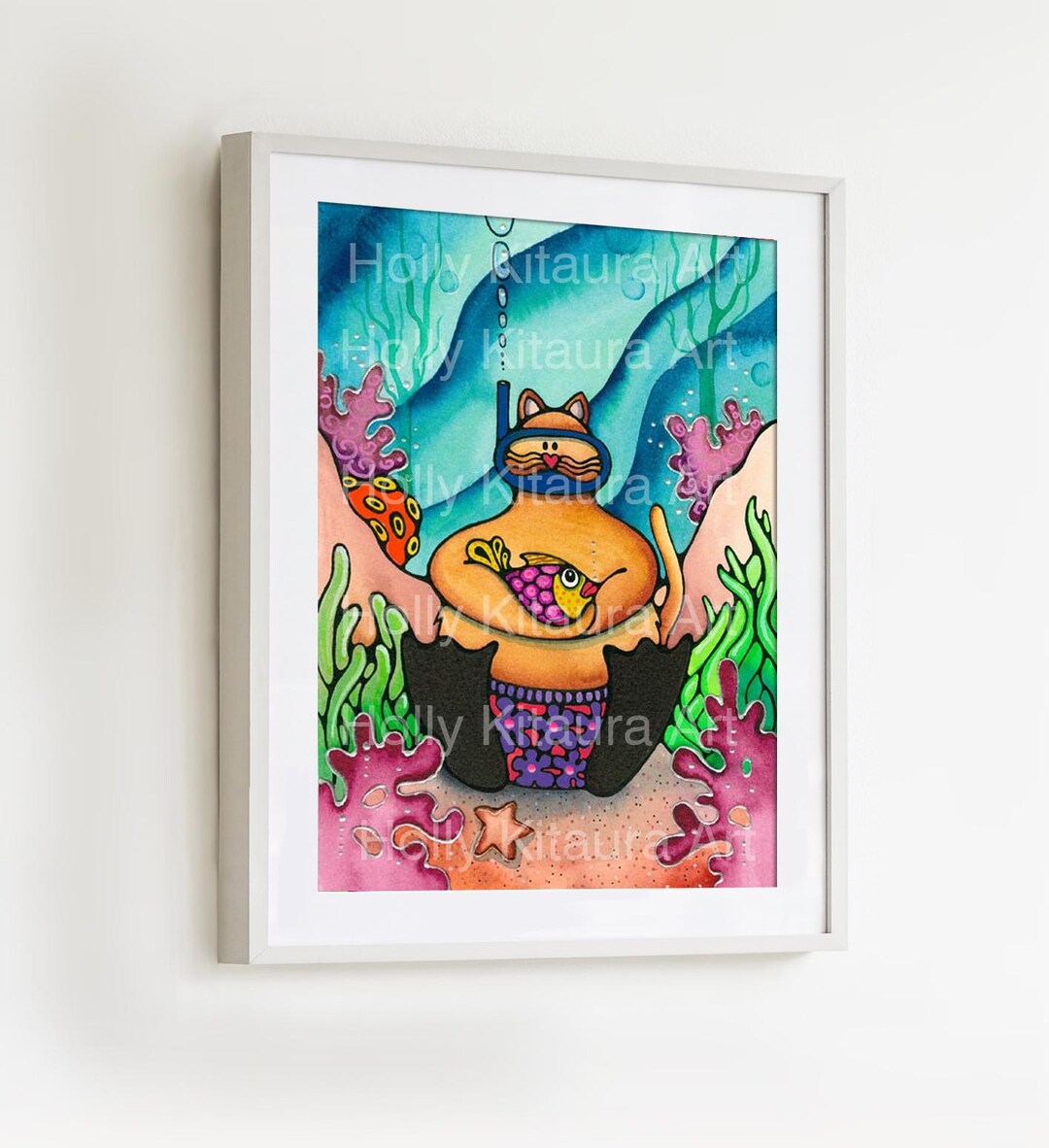 Sea Kitty Cat Tropical Ocean Fish Island Beach Illustration Made in ...