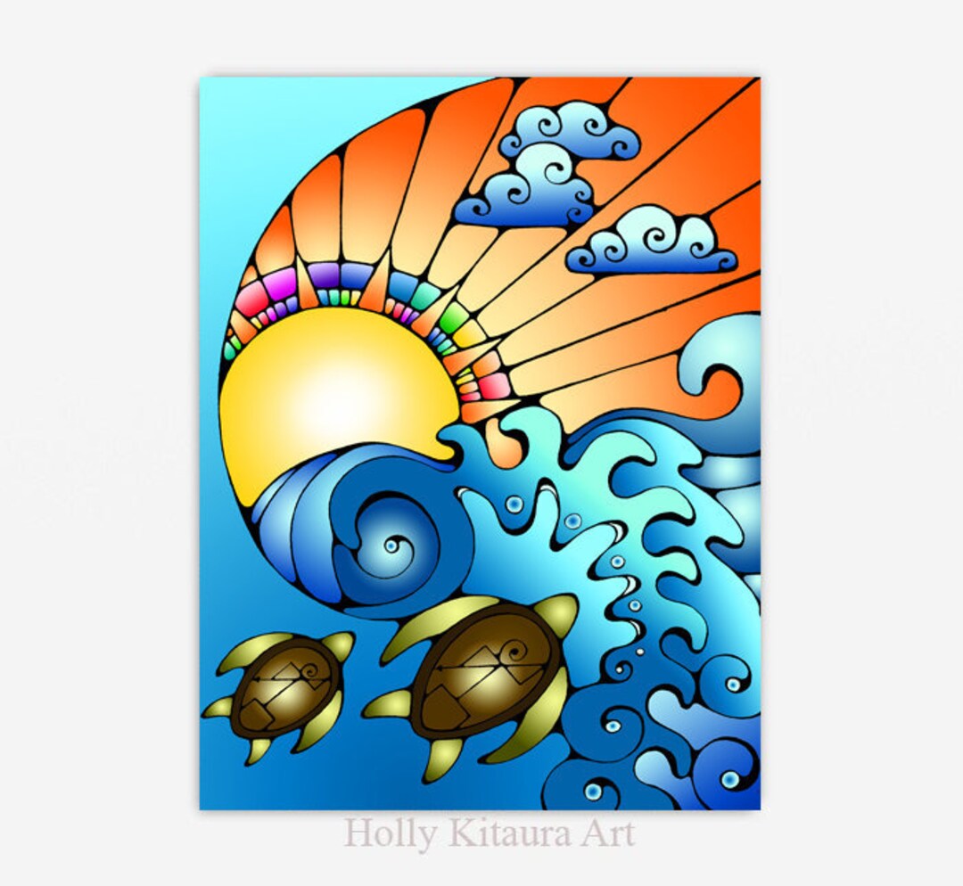 Turtle Turtles Hawaii Hawaiian Honu Art Print Sea Beach Ocean Colorful ...