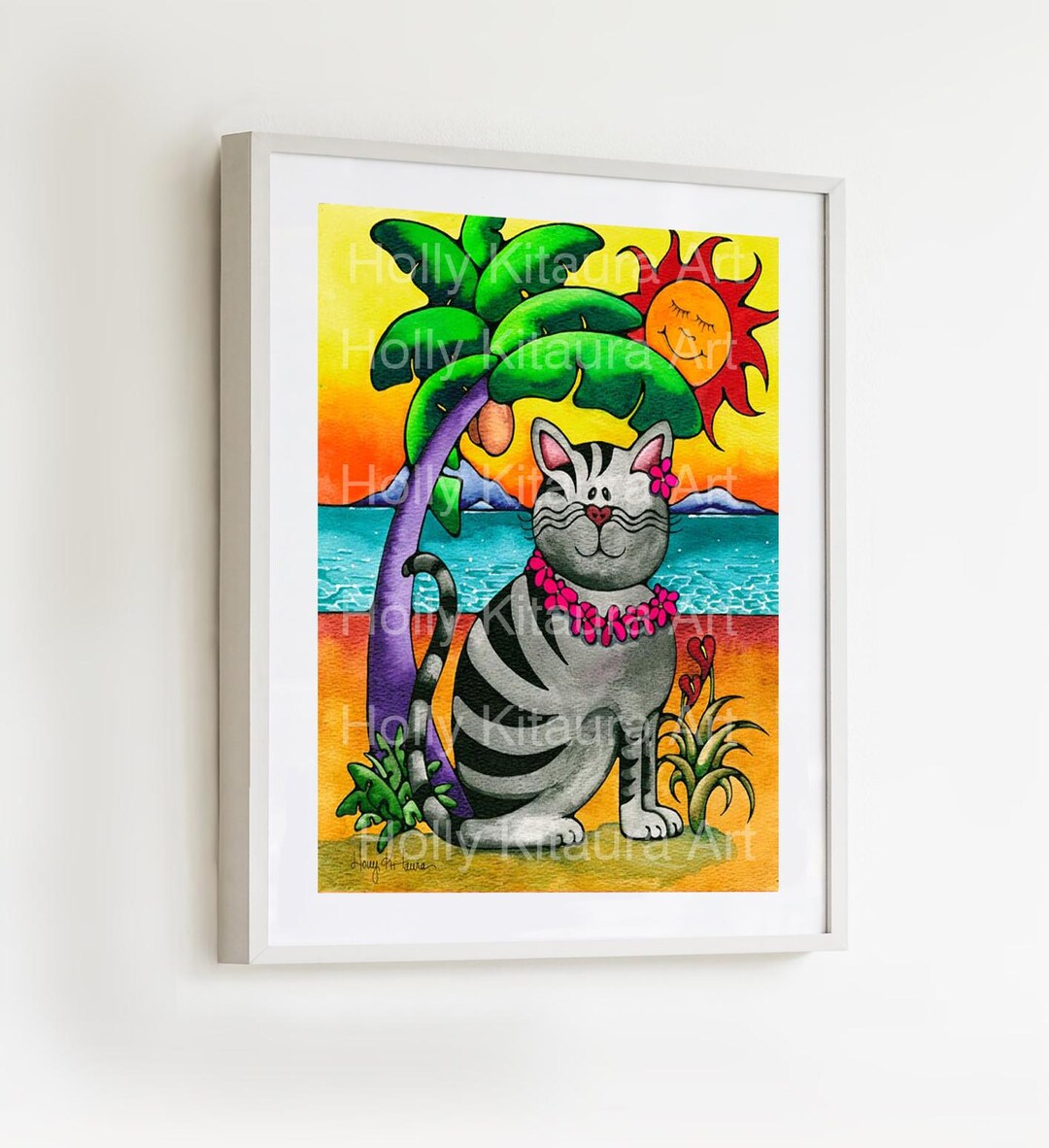 Tabby Cat Hawaii Beach Art Print: Tropical Island Kitty - Etsy
