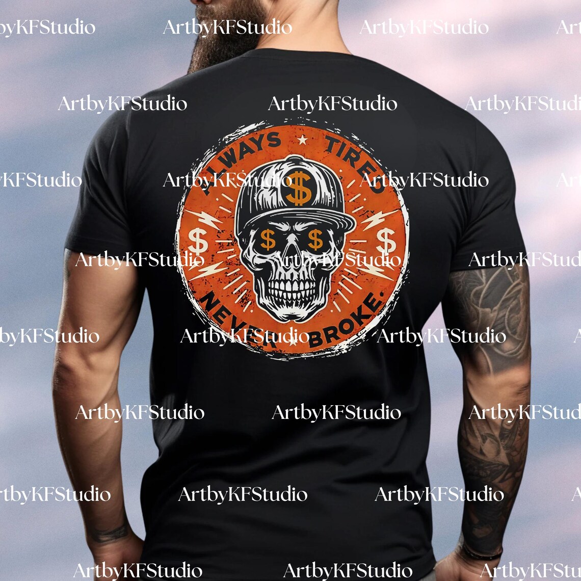 Retro Skull Always Tired Never Broke Design for T-shirt, Humor Skull ...