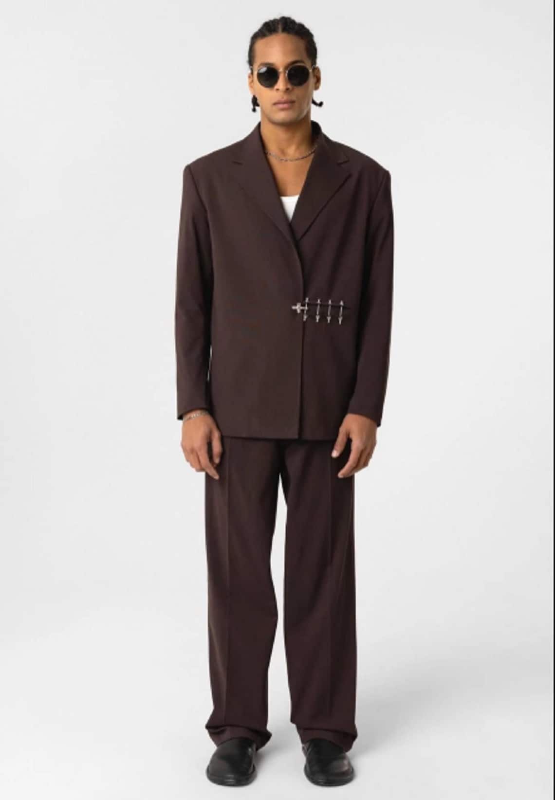Oversize Belt Detailed Suit, New Model Men's Style Suit, Brown Oversize ...