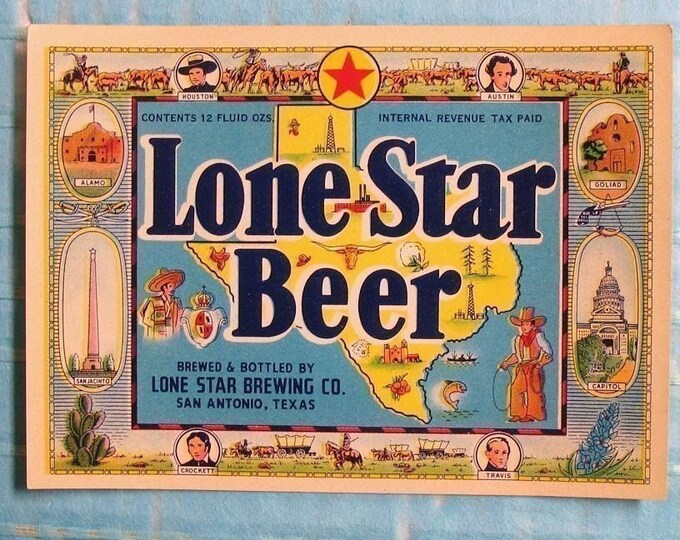 1950s Lone Star Beer Label RARE Vintage Lithograph Ephemera Texas ...