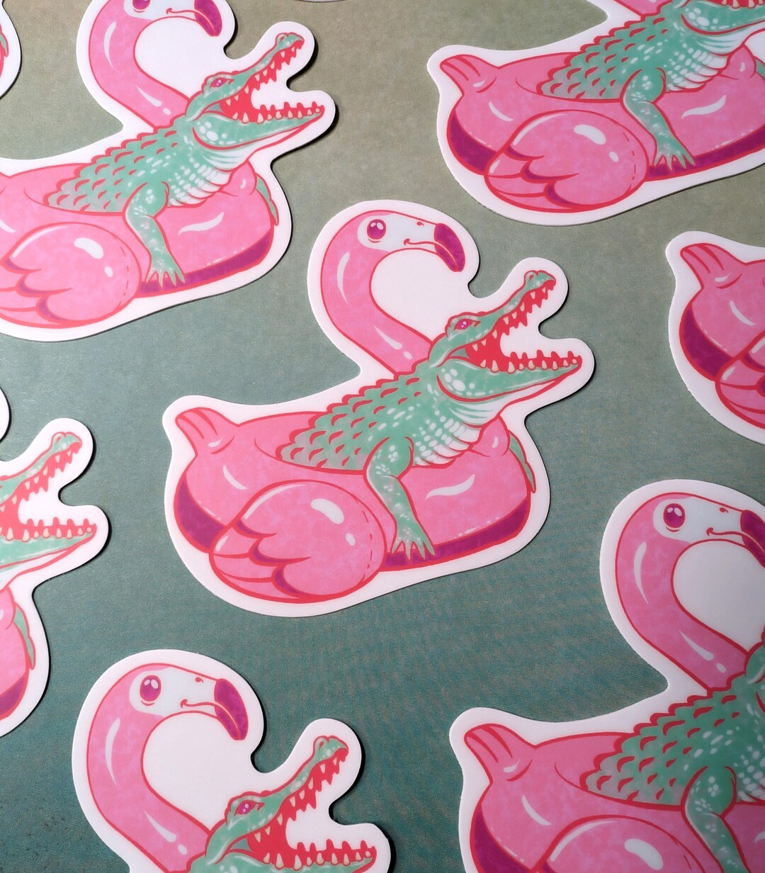 Pool Party Gator Sticker, 3" Matte Waterproof Vinyl, Funny Gator on a ...