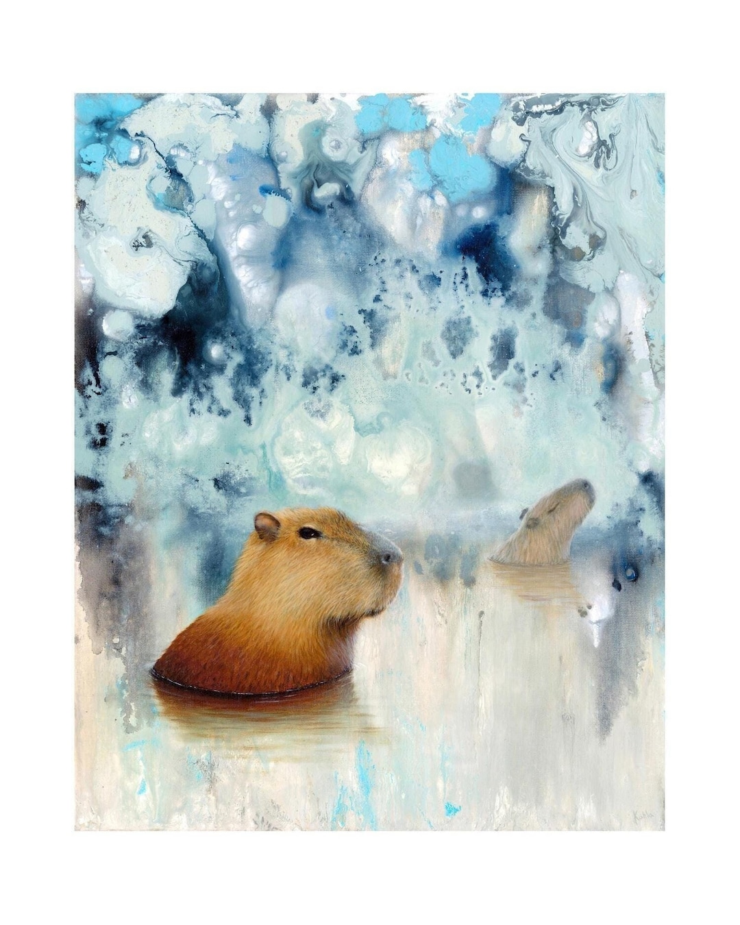 PRINT Hot Spring Capybaras || "capybara Springs" || Fine Art ...